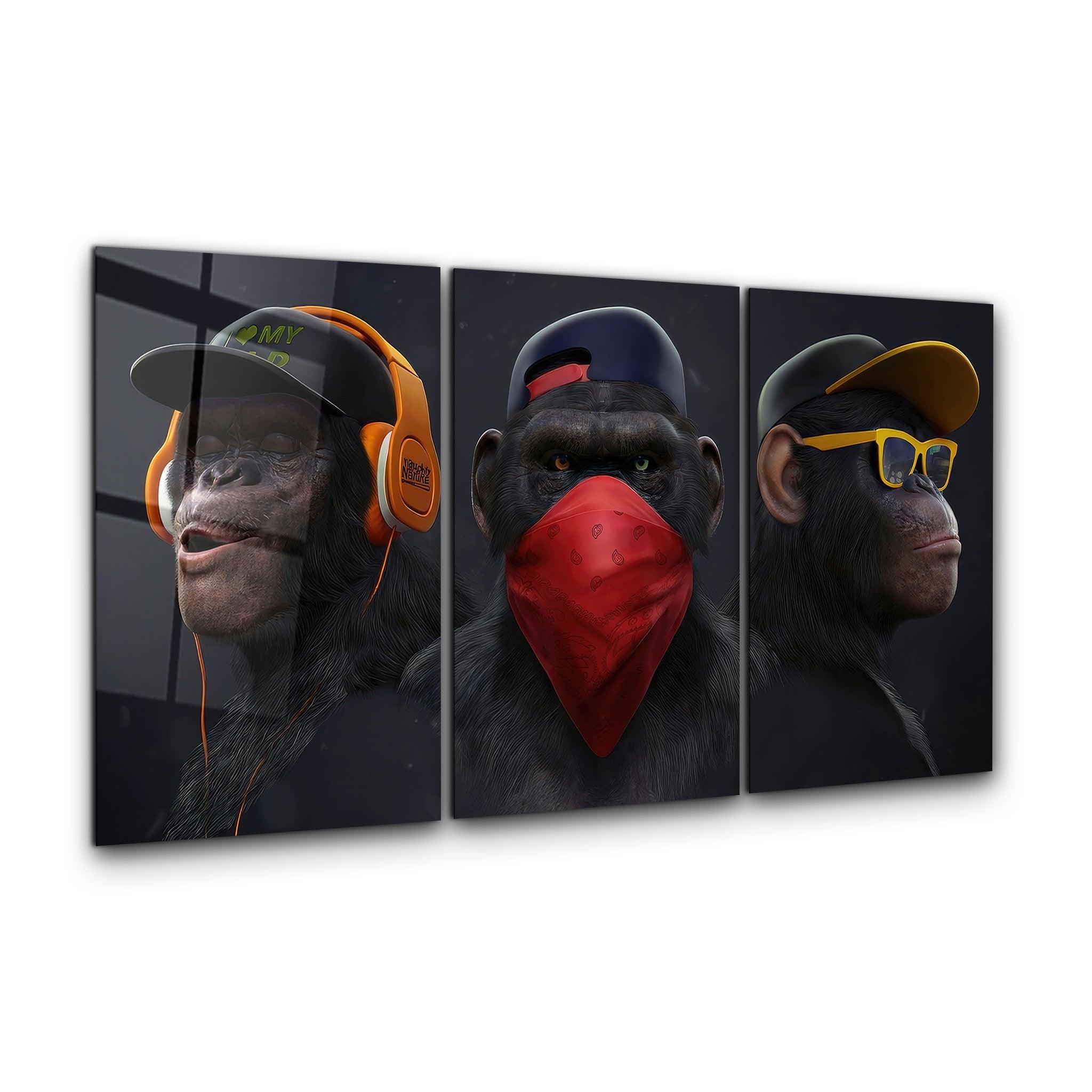 Monkeys Gang - Trio"・Glass Wall Art – Artdesigna