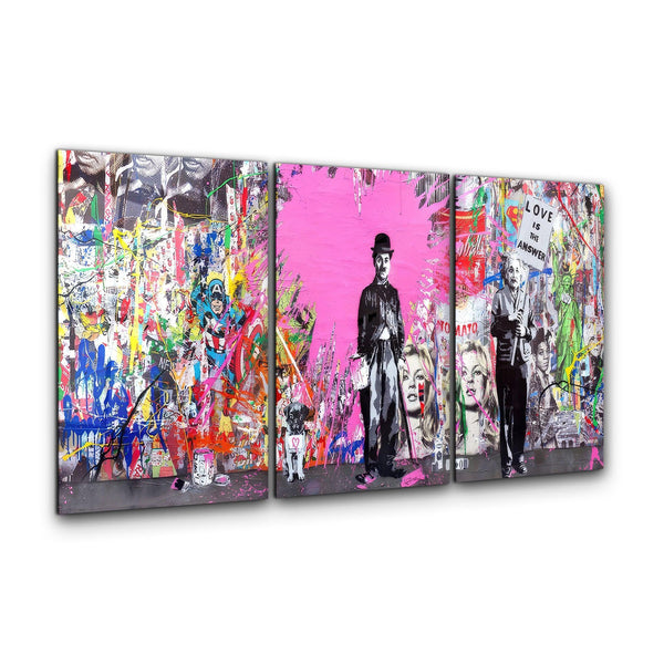 BANKSY Pink Love - Trio"・Glass Wall Art – Artdesigna