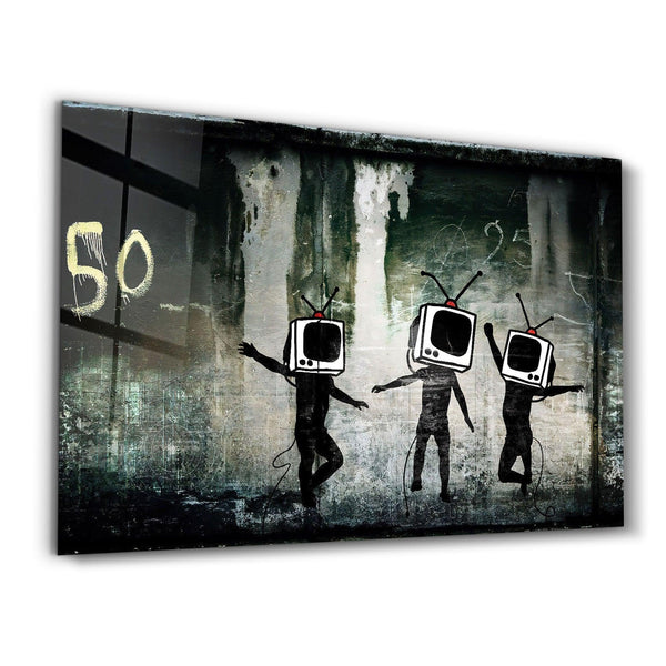 Banksy - Dancing TV | Glass Wall Art – Artdesigna