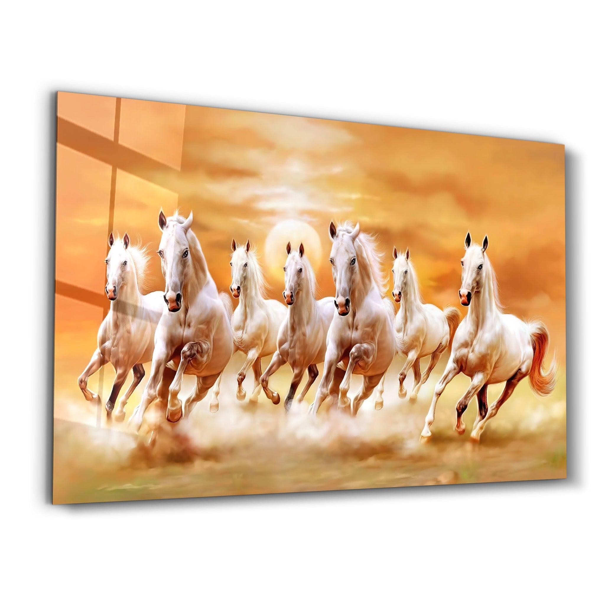 Lucky 7 Running Horses | Glass Wall Art – Artdesigna