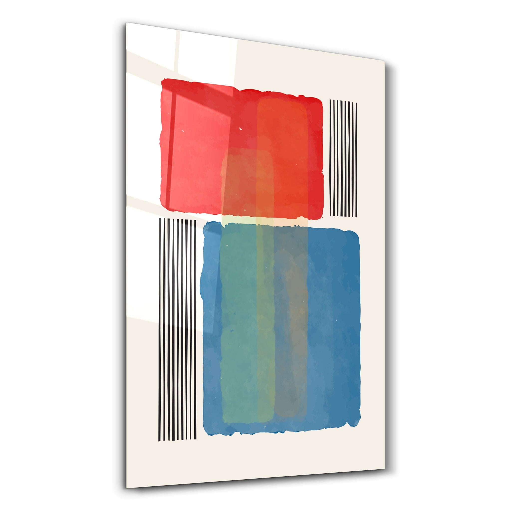 Bold Color Blocks with Vertical Lines - Glass Wall Art – Artdesigna